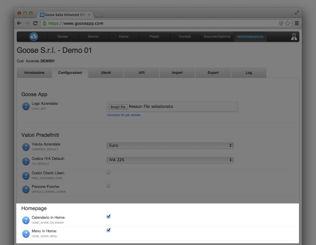 Homepage e Dashboard dell'App - Goose App CRM per la Gestione Clienti ...